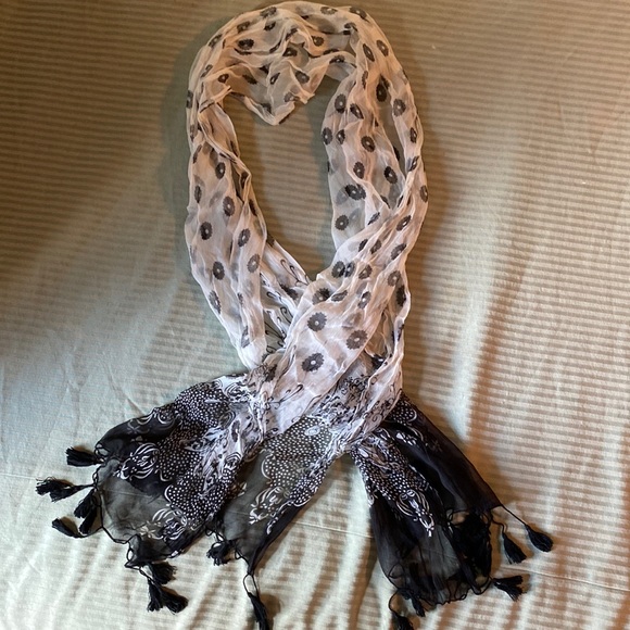 Accessories | Sheer Scarf With Floral Design And Fringe | Poshmark